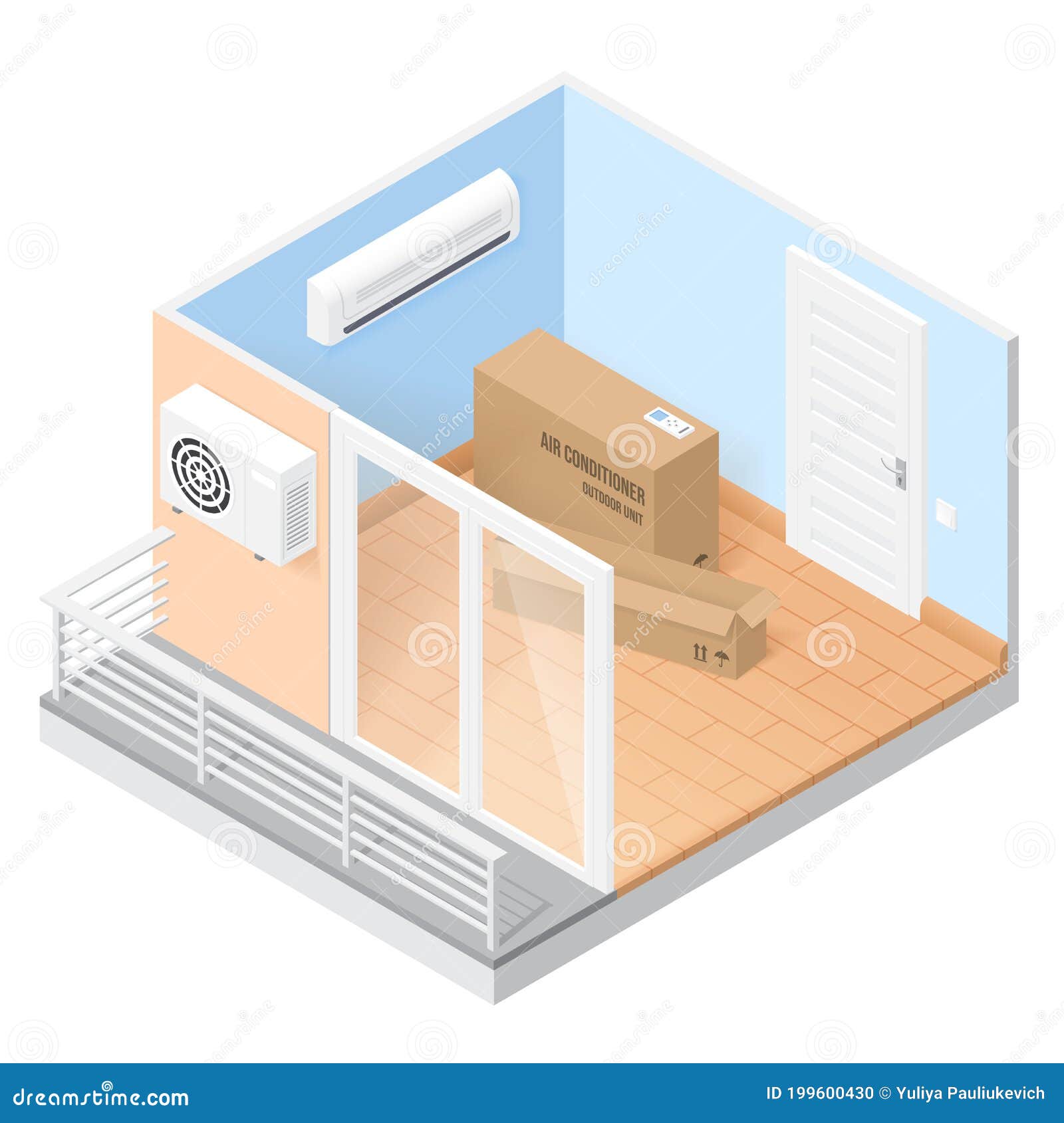 Air Conditioner in Empty Room with Balcony Stock Vector - Illustration ...