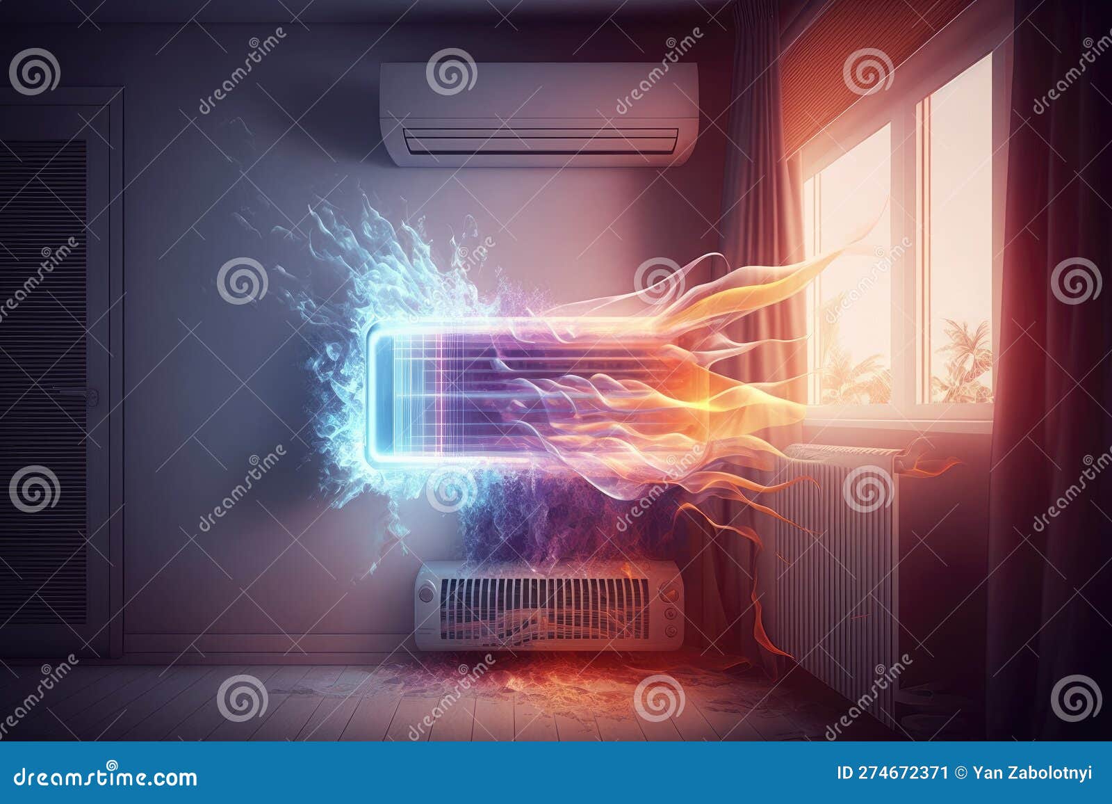 Air Conditioner Fire in Modern Apartment Design Realistic. Generative ...