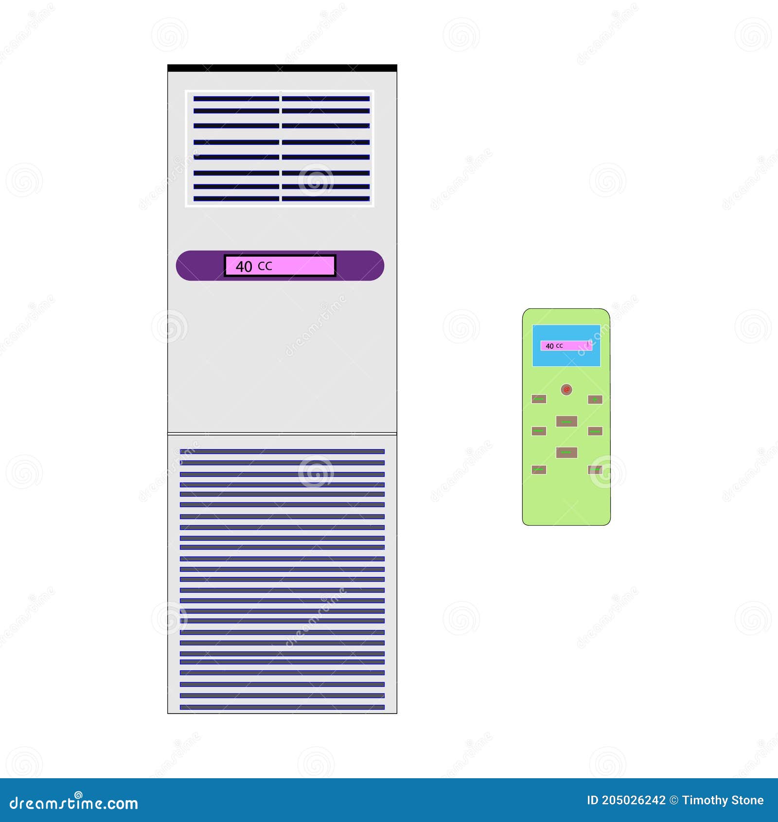 An Air Conditioner and Green Remote on White Stock Vector ...