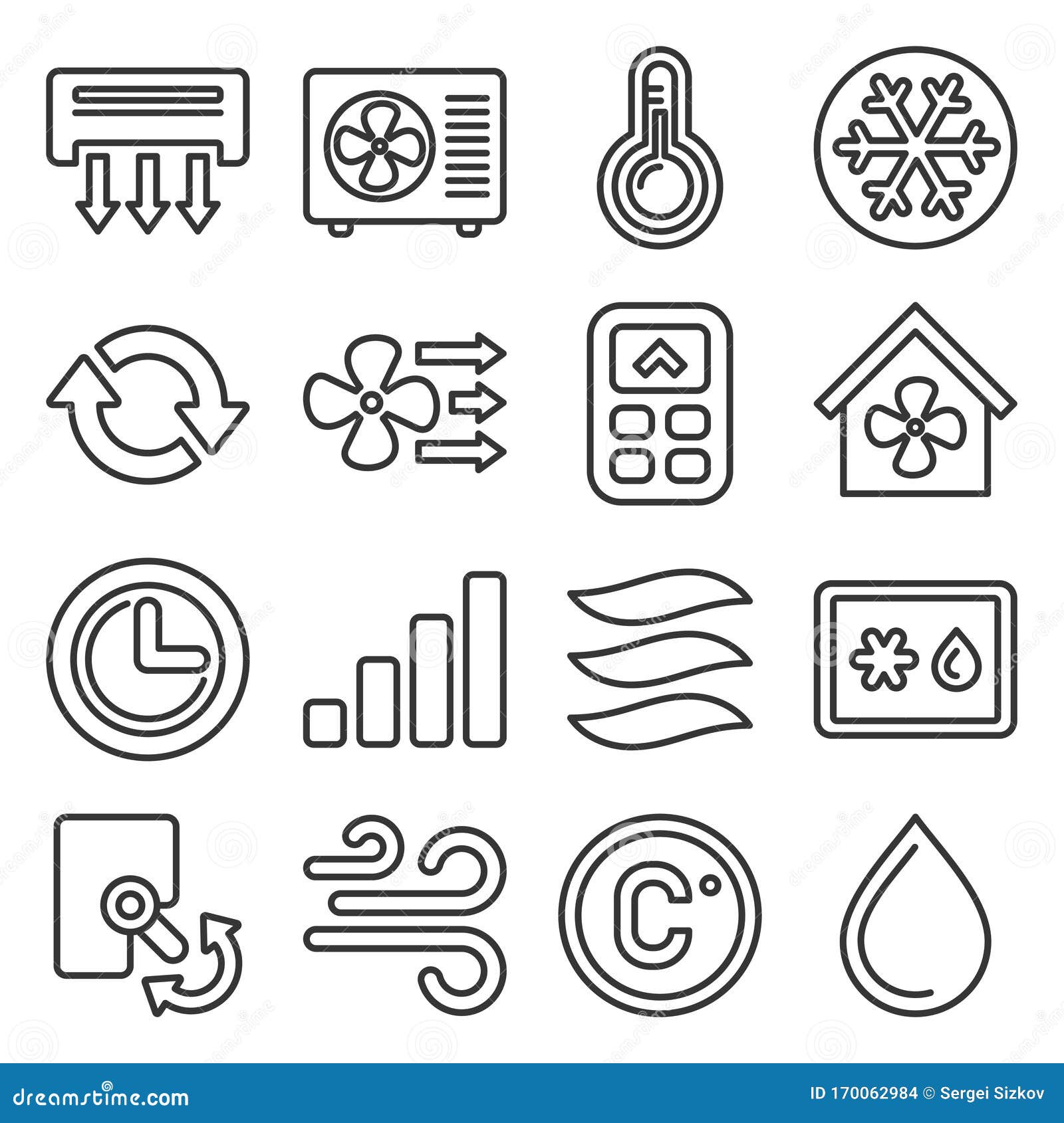 Air Conditioner Icons Set on White Background. Line Style Vector Stock ...
