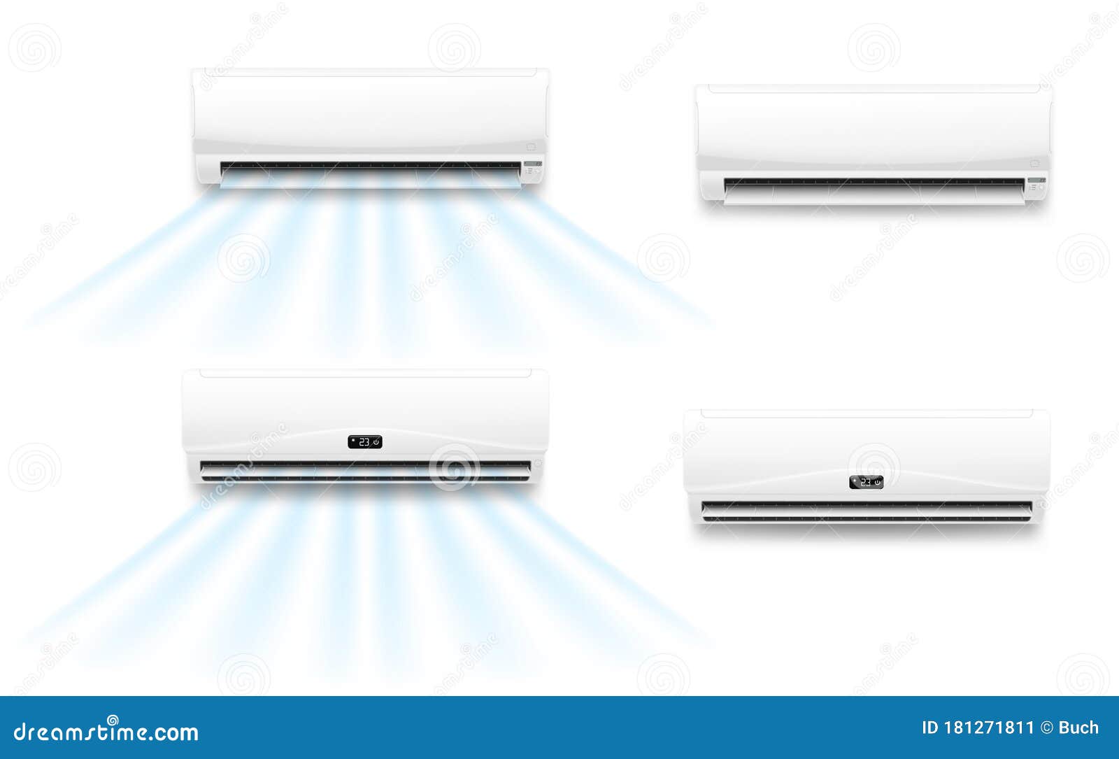 Air Conditioner Mockups with Cold or Hot Wind Flow Stock Vector ...