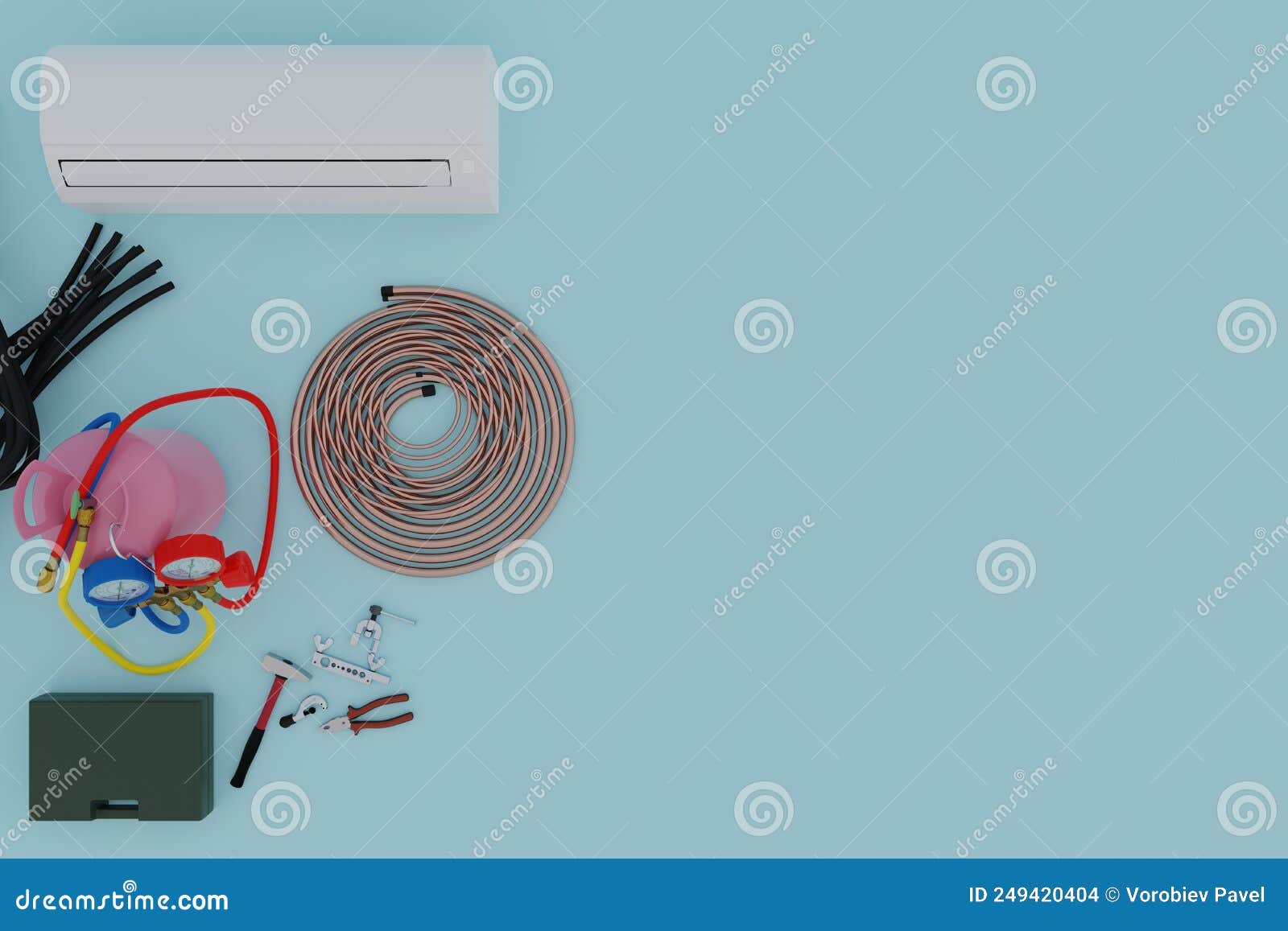 Air Conditioner Mounting Tool Top View on Blue Background 3d Stock ...