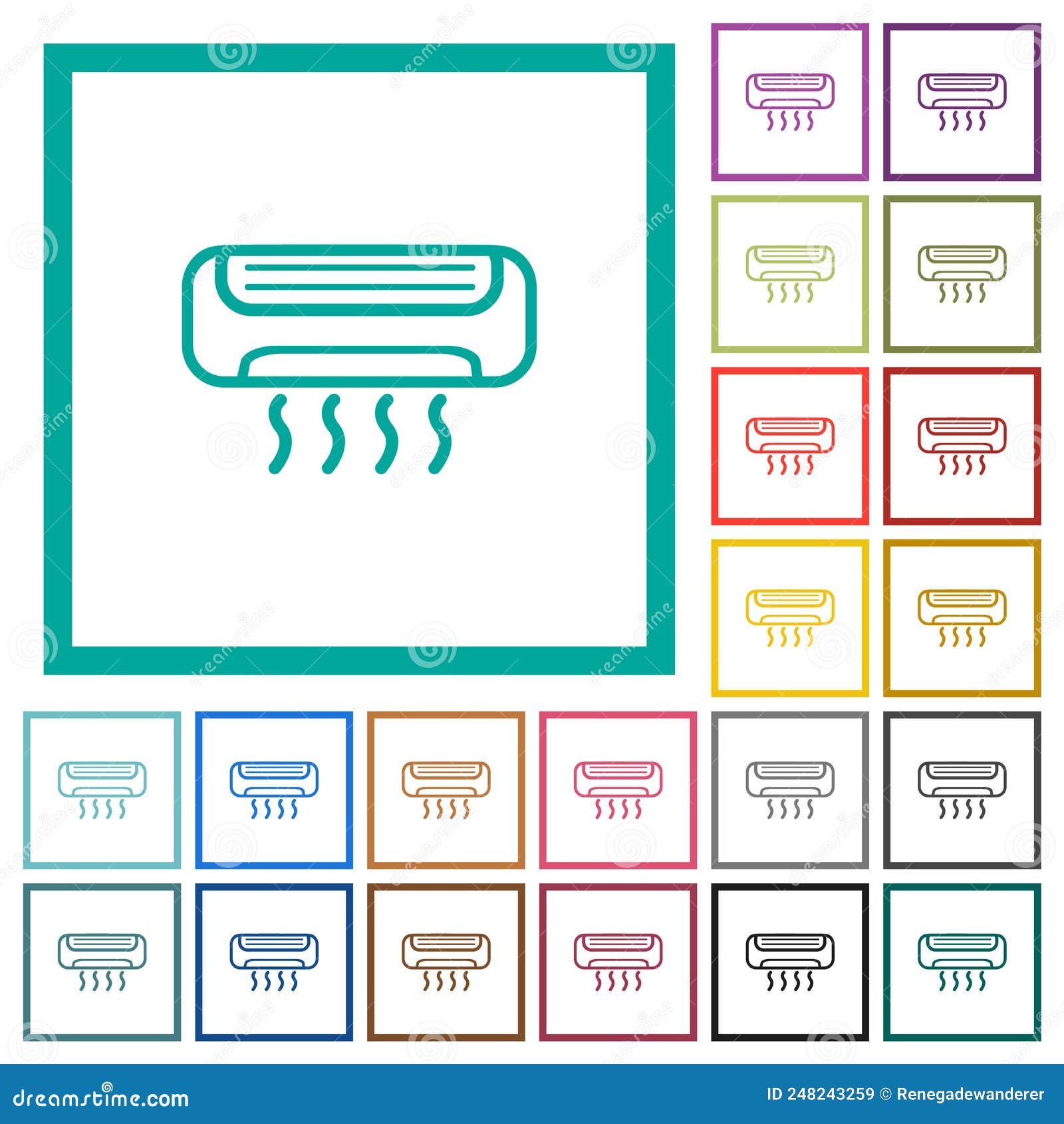 Air Conditioner Outline Flat Color Icons with Quadrant Frames Stock ...