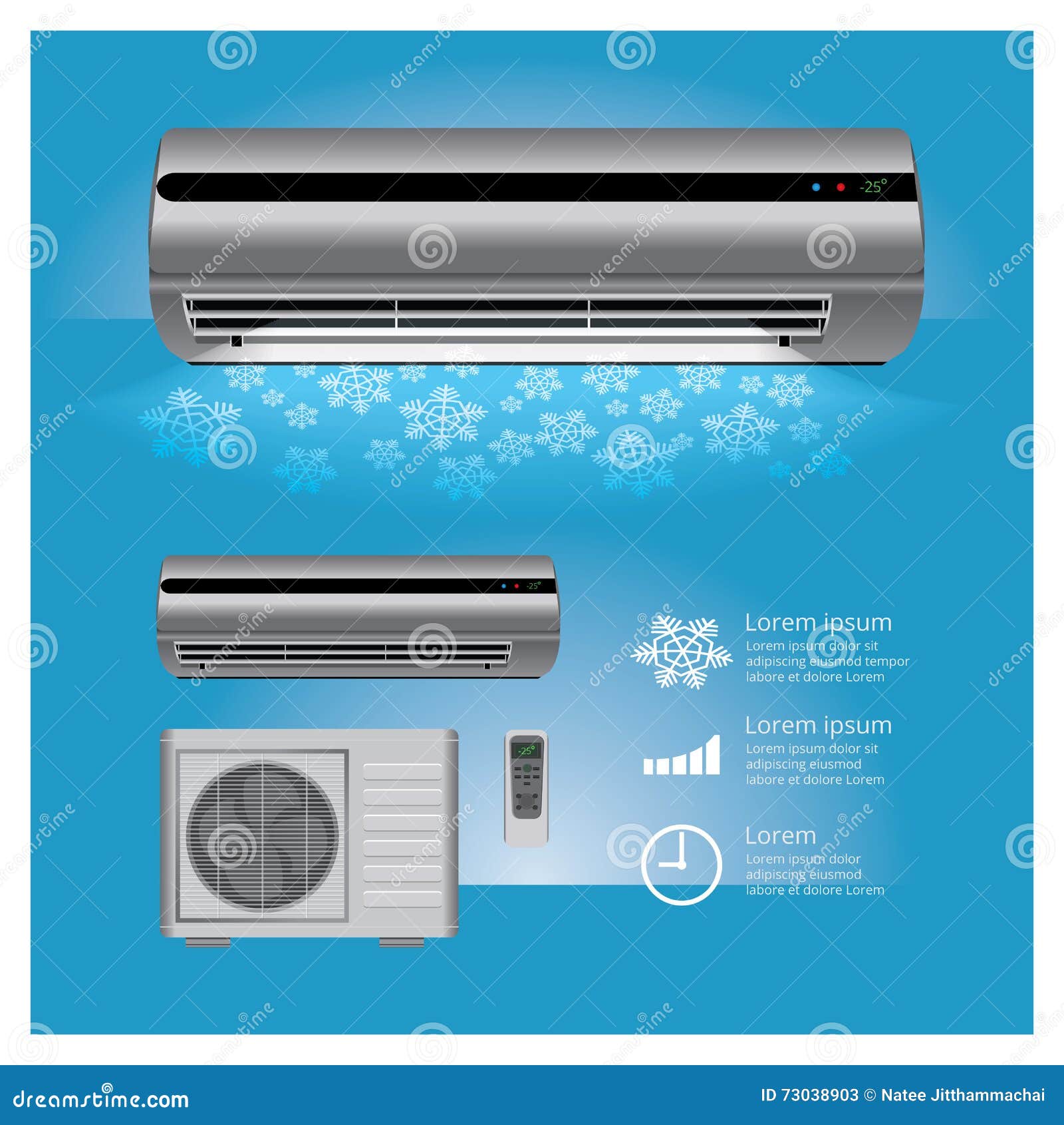 Air Conditioner Realistic and Remote Control with Cold Air Symbols ...