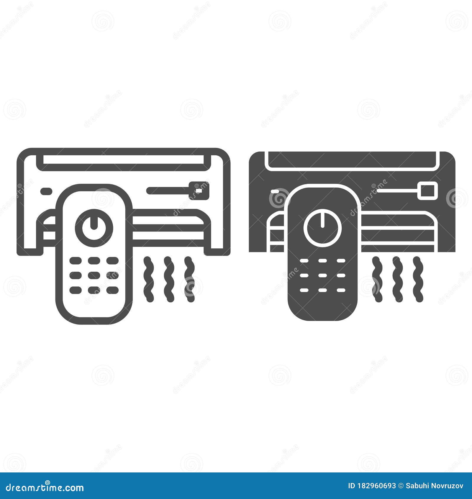 Air Conditioner and Remote Control Line and Solid Icon, Smart Home ...