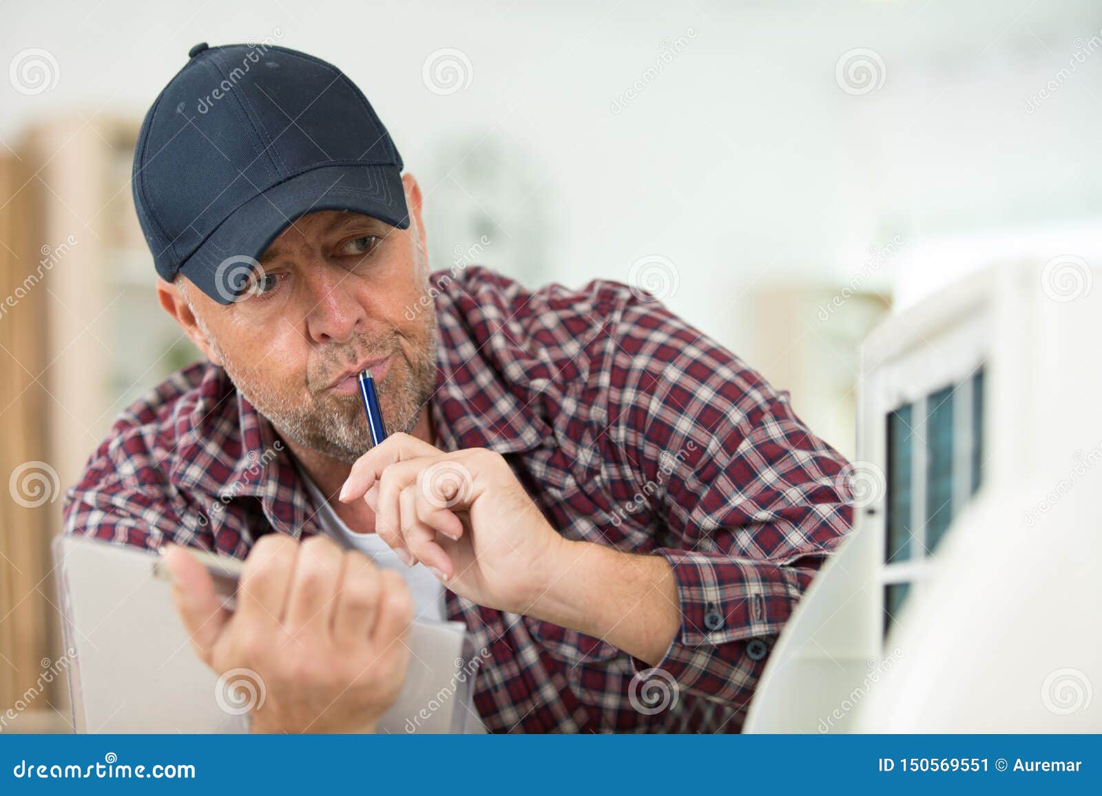 Air Conditioner Repair Man at Work Stock Image - Image of moving ...
