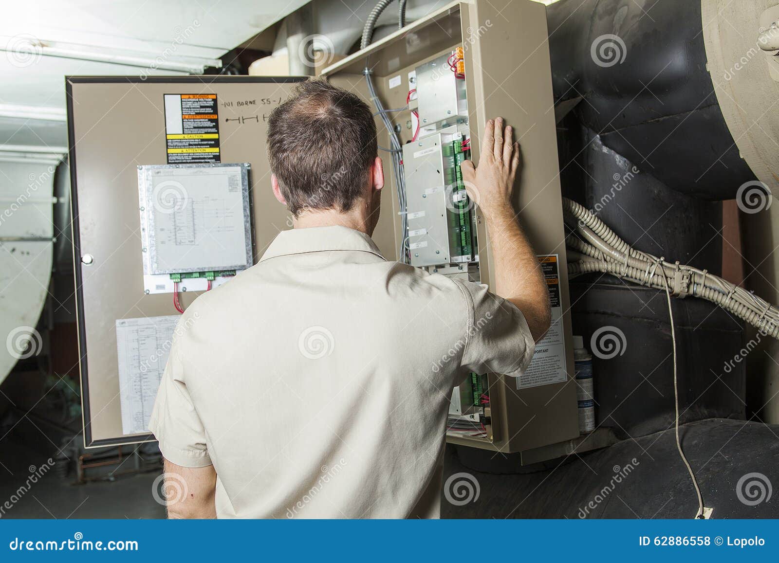 Air Conditioner Repair Man at Work Stock Photo - Image of copper ...