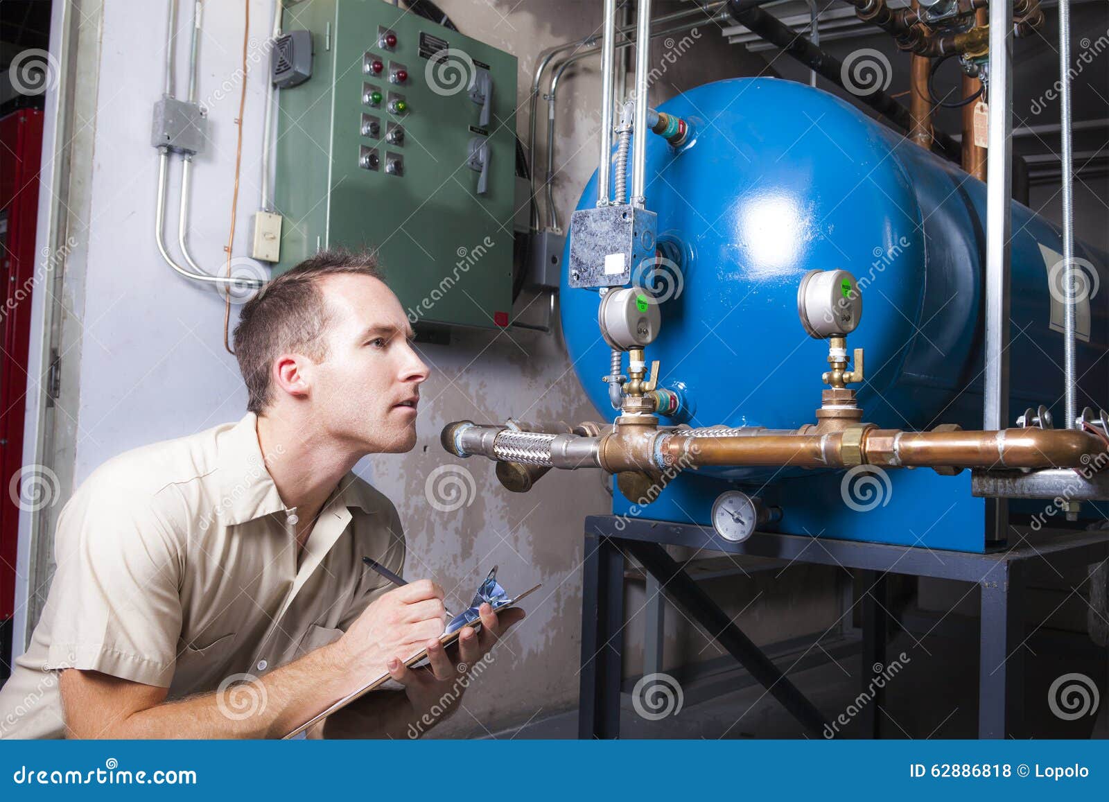 Air Conditioner Repair Man at Work Stock Photo - Image of construction ...
