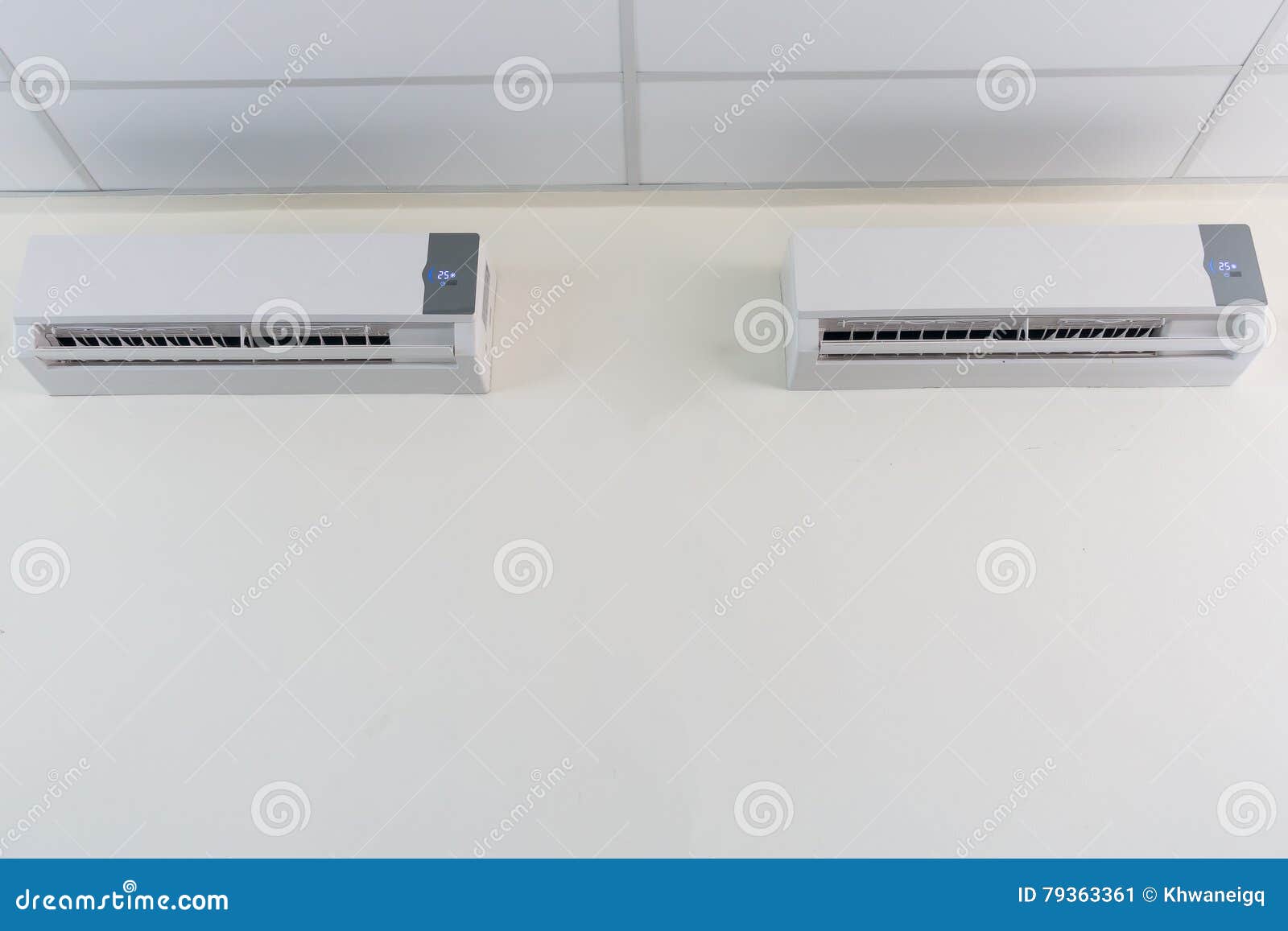 Air Conditioner Split Type Embed on Wall of Living Room., Twin a Stock ...