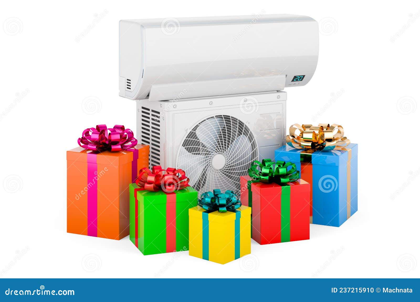 Air Conditioner System with Gift Boxes, 3D Rendering Stock Illustration ...