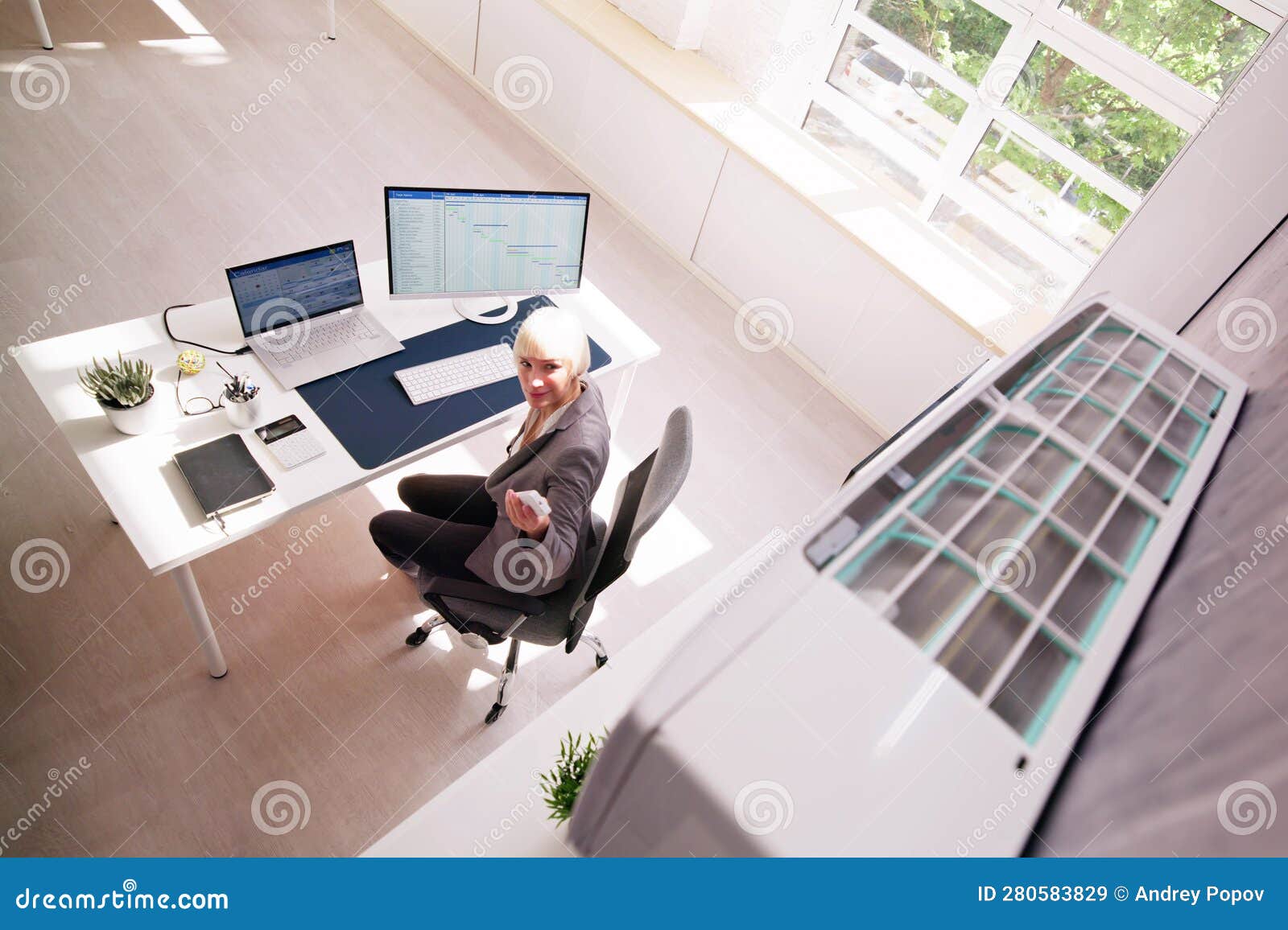 Air Conditioner Temperature Control in Office Stock Image - Image of ...