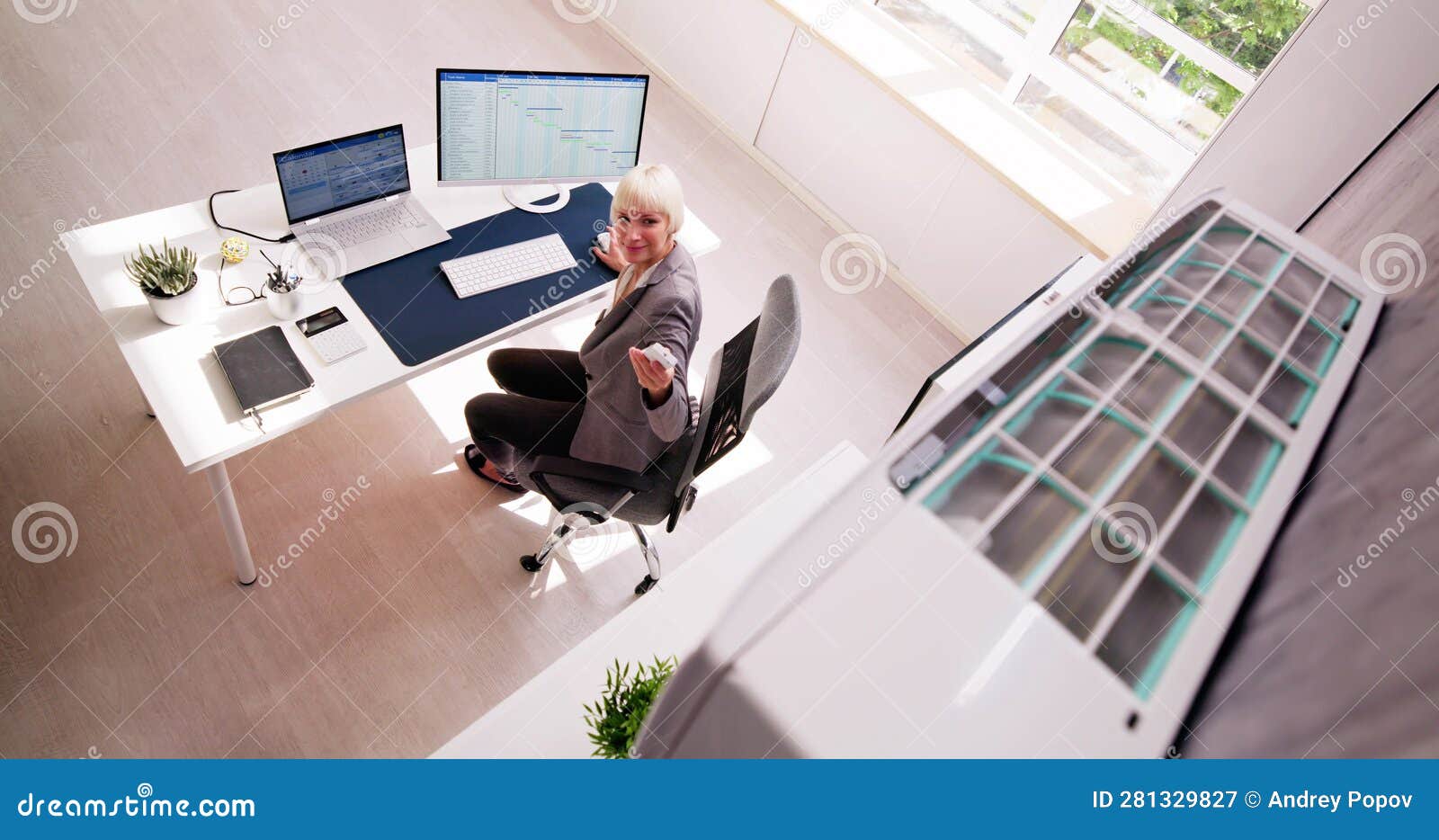 Air Conditioner Temperature Control in Office Stock Image - Image of ...