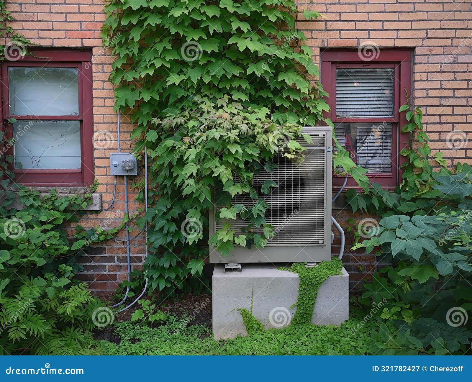 Air Conditioner Unit Surrounded by Lush Green Vines Stock Image - Image ...