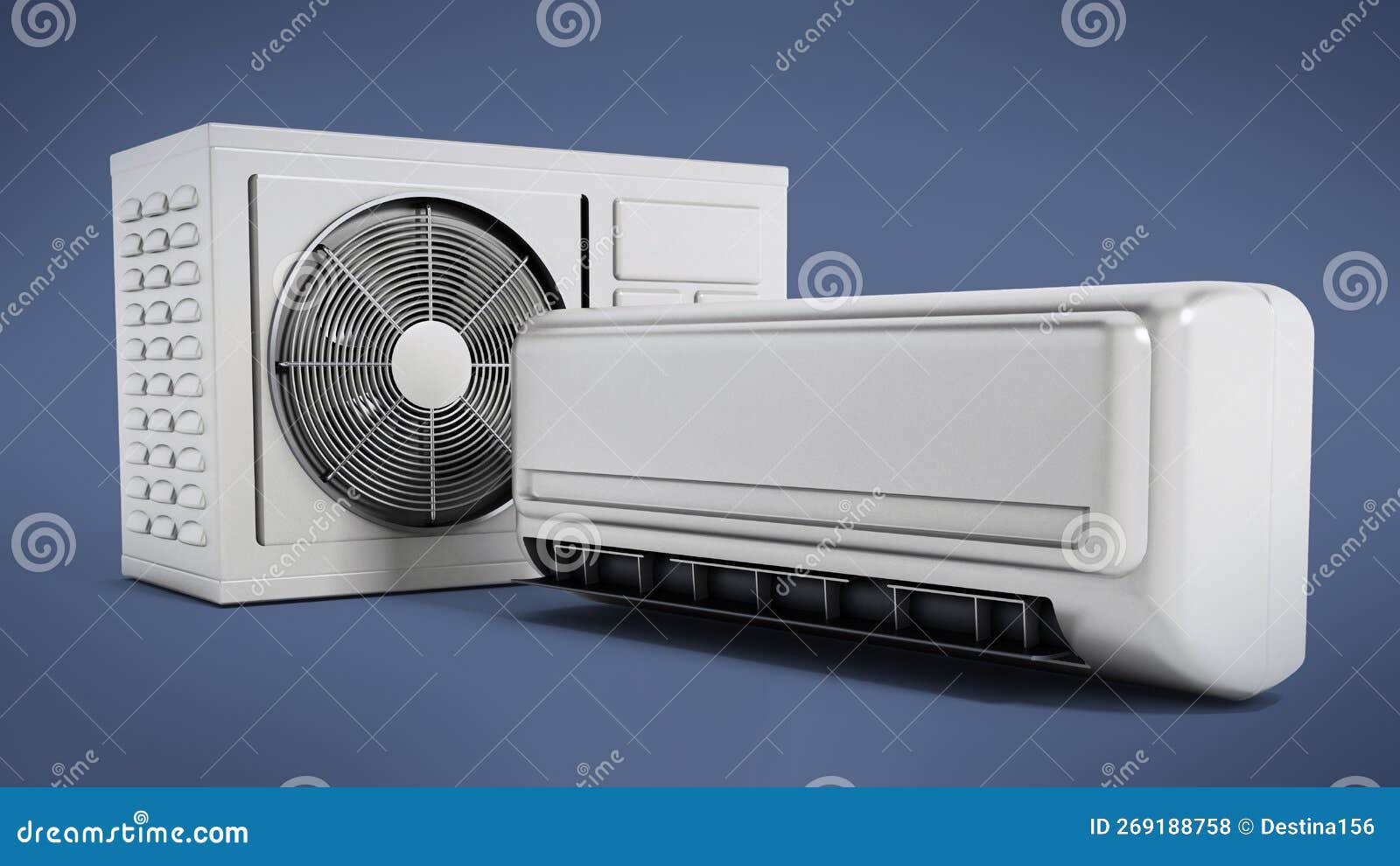 Air Conditioner Units on Blue Background. 3D Illustration Stock ...