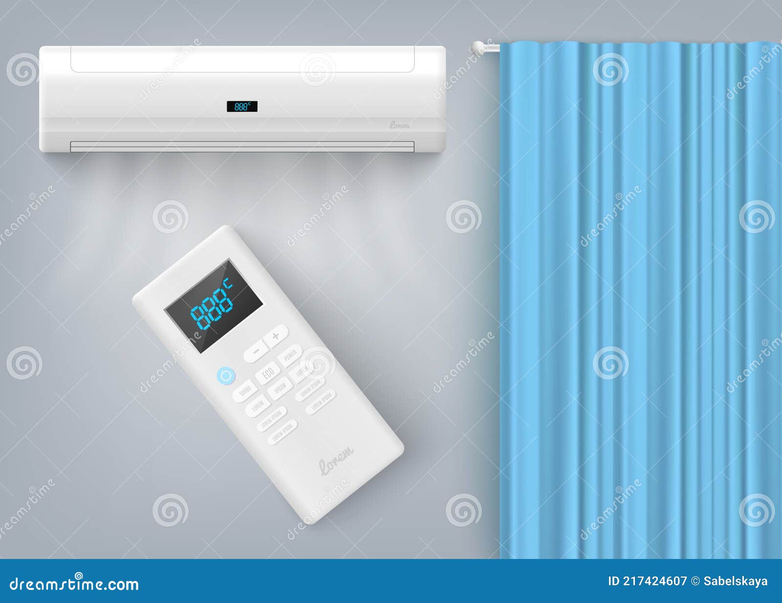 Air Conditioner on Wall with Remote Controller, Realistic Vector ...
