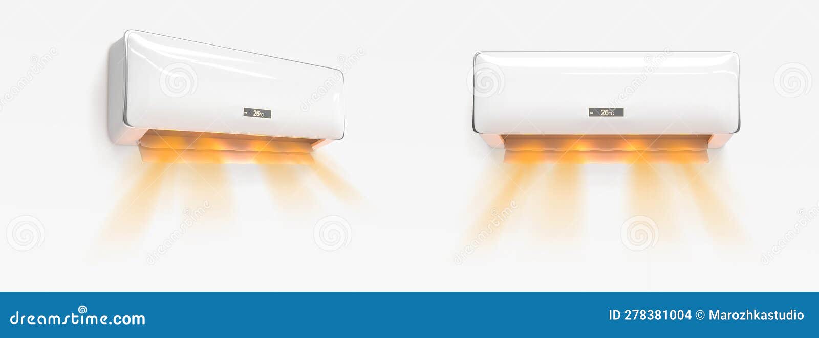 Air Conditioners with Hot Warm Wind Waves Front and Angle View 3d ...