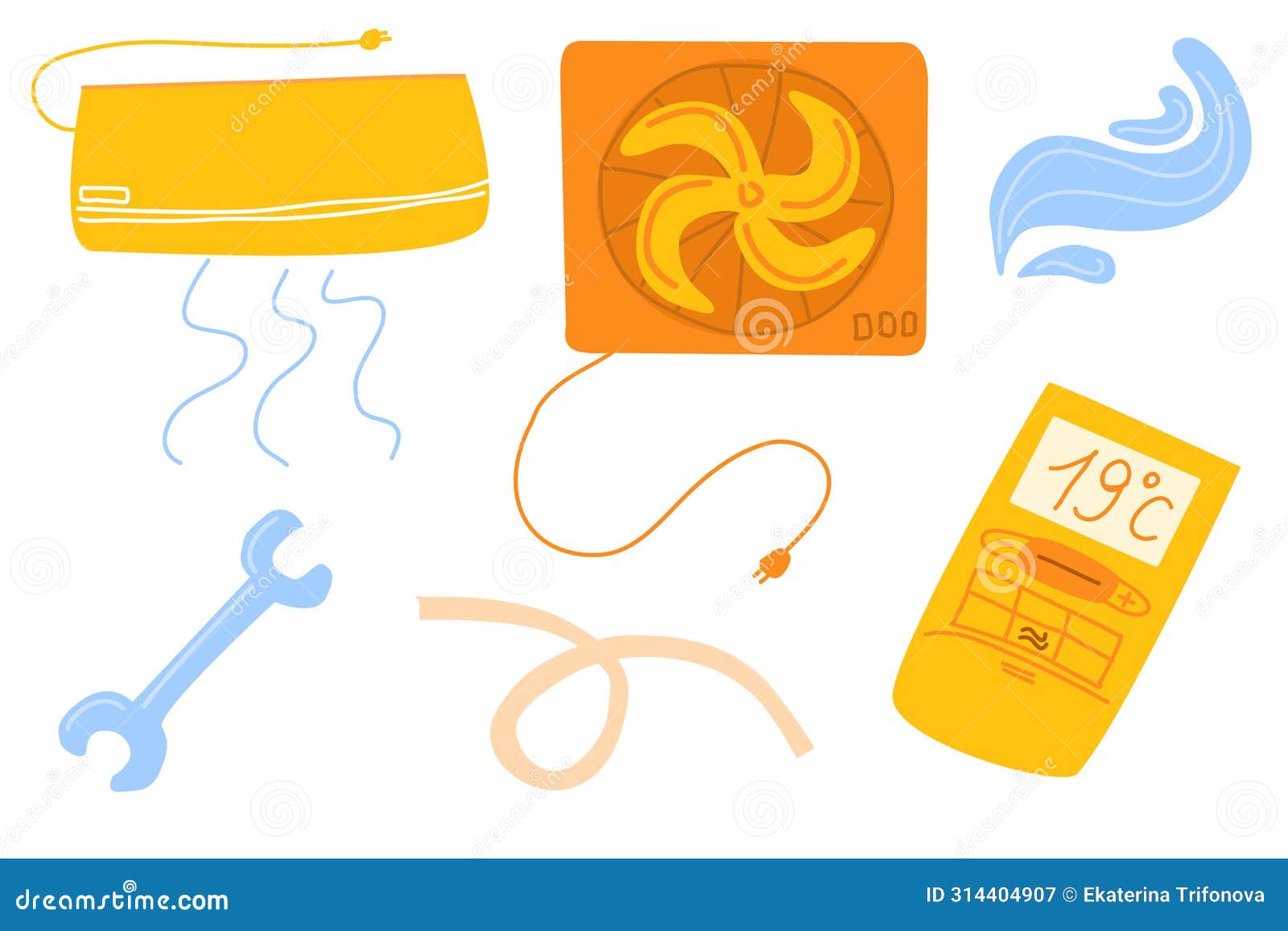 Air Conditioners and Split System Set in Cartoon Style, Isolated on ...