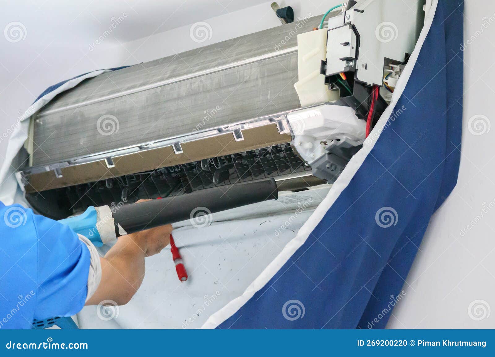 Air Conditioning Cleaning Service with Air Blower Stock Photo - Image ...