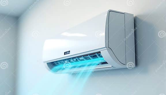 Air Conditioning with Cold Air in a White Wall, Digital Display, Cool ...