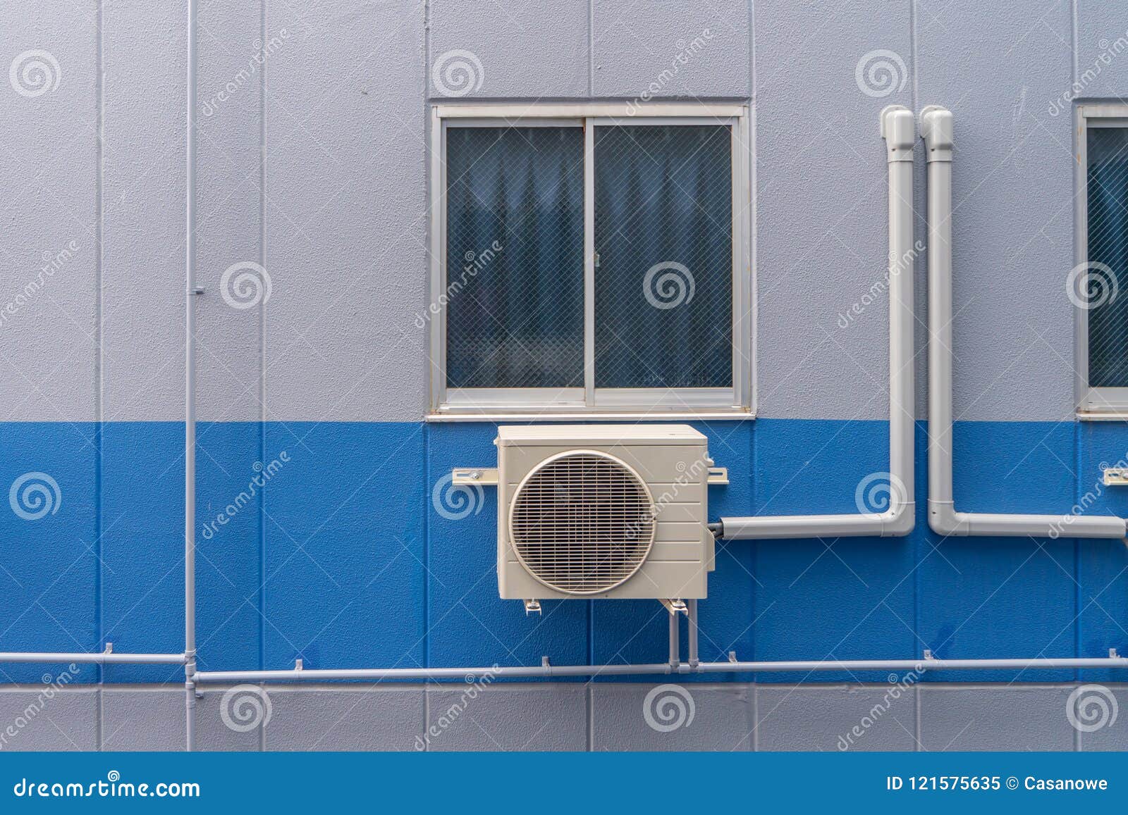 Air Conditioning Compressor System Assembled on Window of Building ...