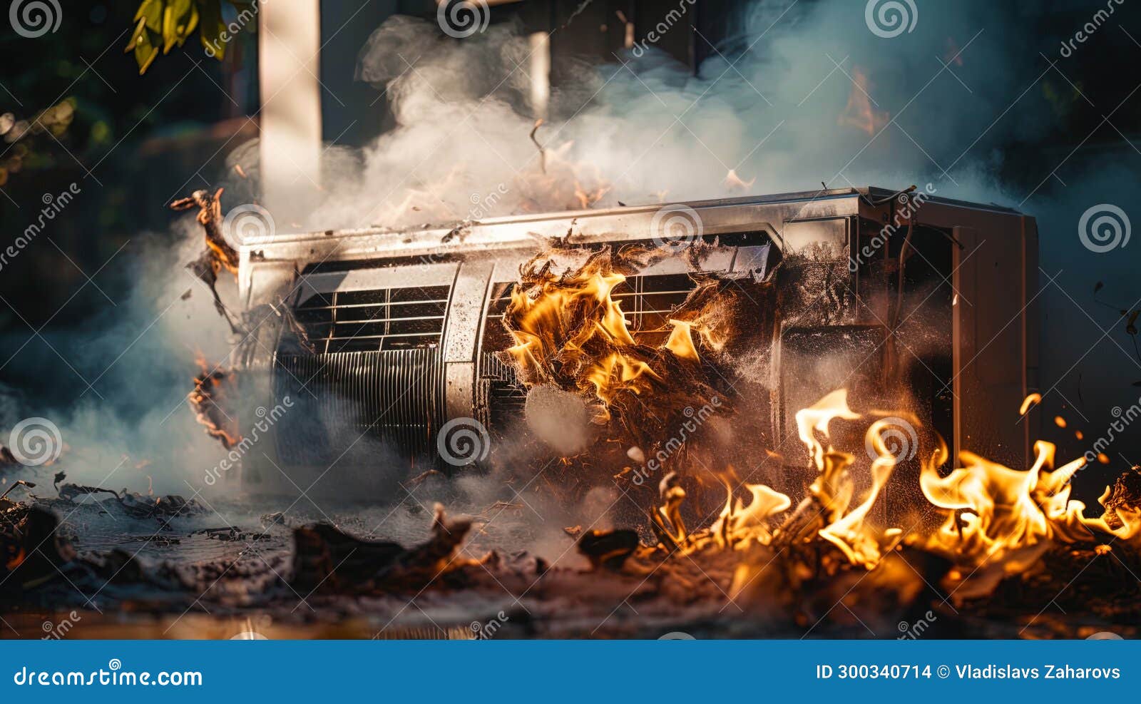 Air Conditioning in a Fire Caused by a Malfunction Stock Illustration ...