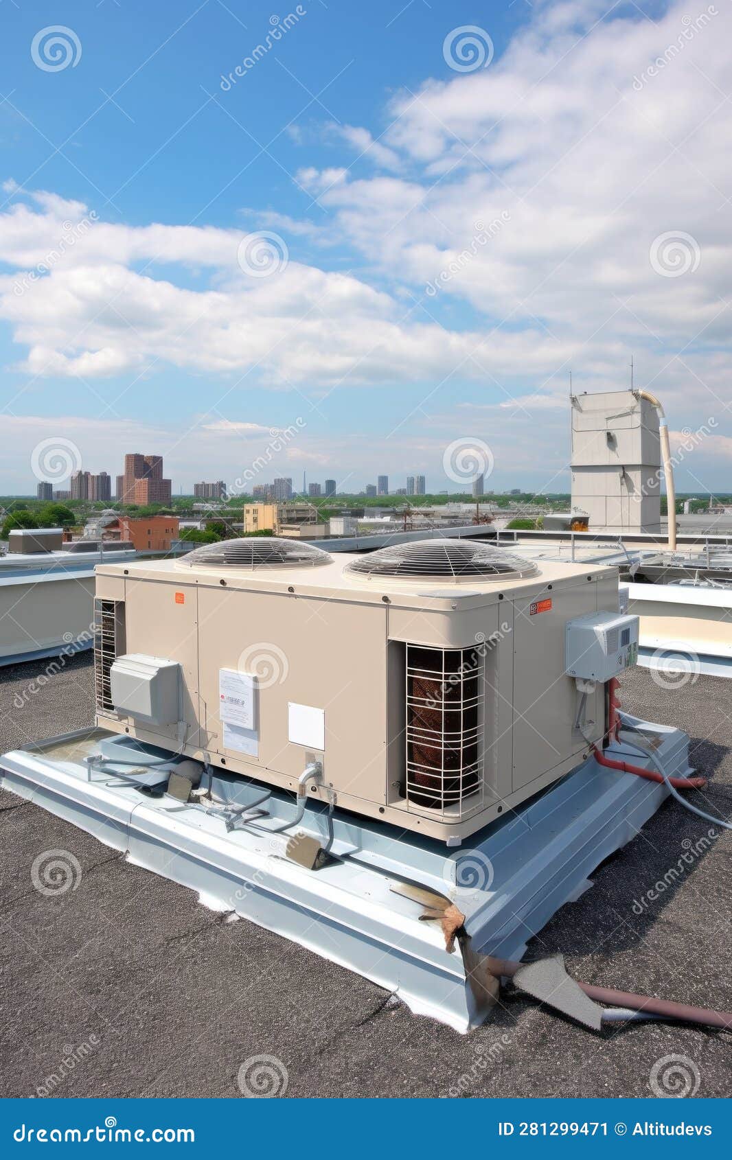 Air Conditioning Outdoor Condensing Unit on Rooftop Stock Illustration ...