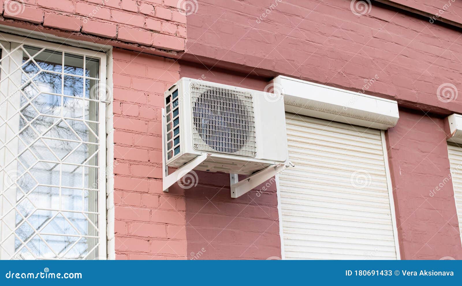 Air Conditioning on Red Brick Building Wall Stock Image - Image of ...