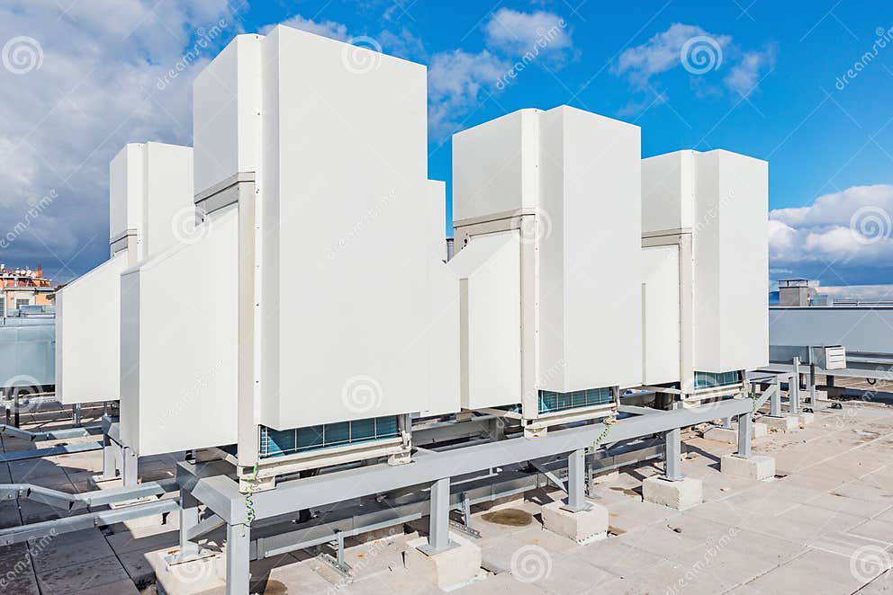 Air Conditioning System Assembled and Installed on the Building. Stock ...