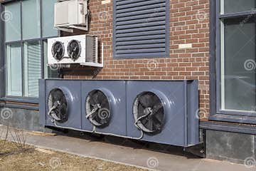 Air Conditioning System Assembled on Side of Building. External Cooling ...