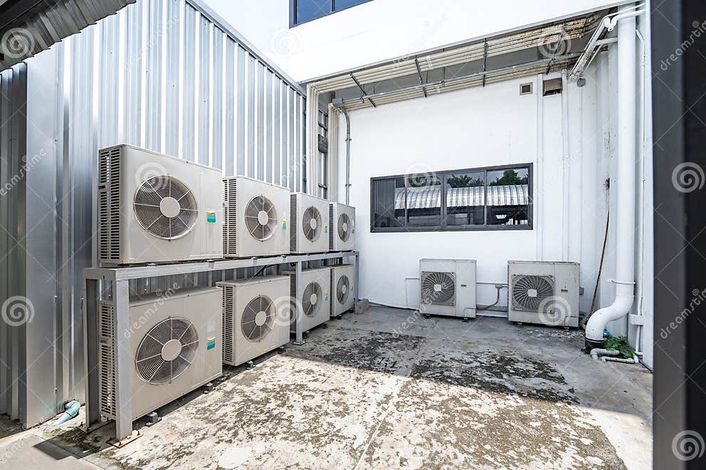 Air Conditioning System on Ground Side of Habitat. Multiple White ...