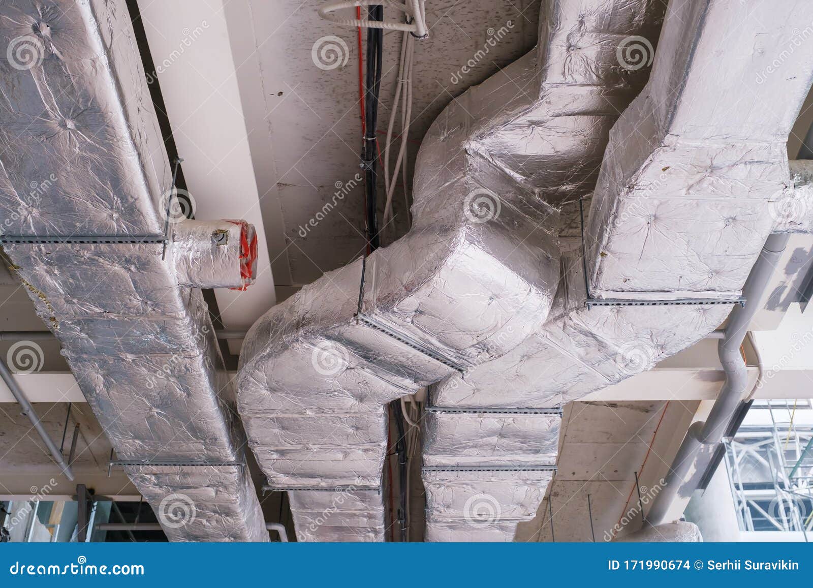 Air Conditioning Under a Bare Ceiling. Ventilation Pipe System Stock ...