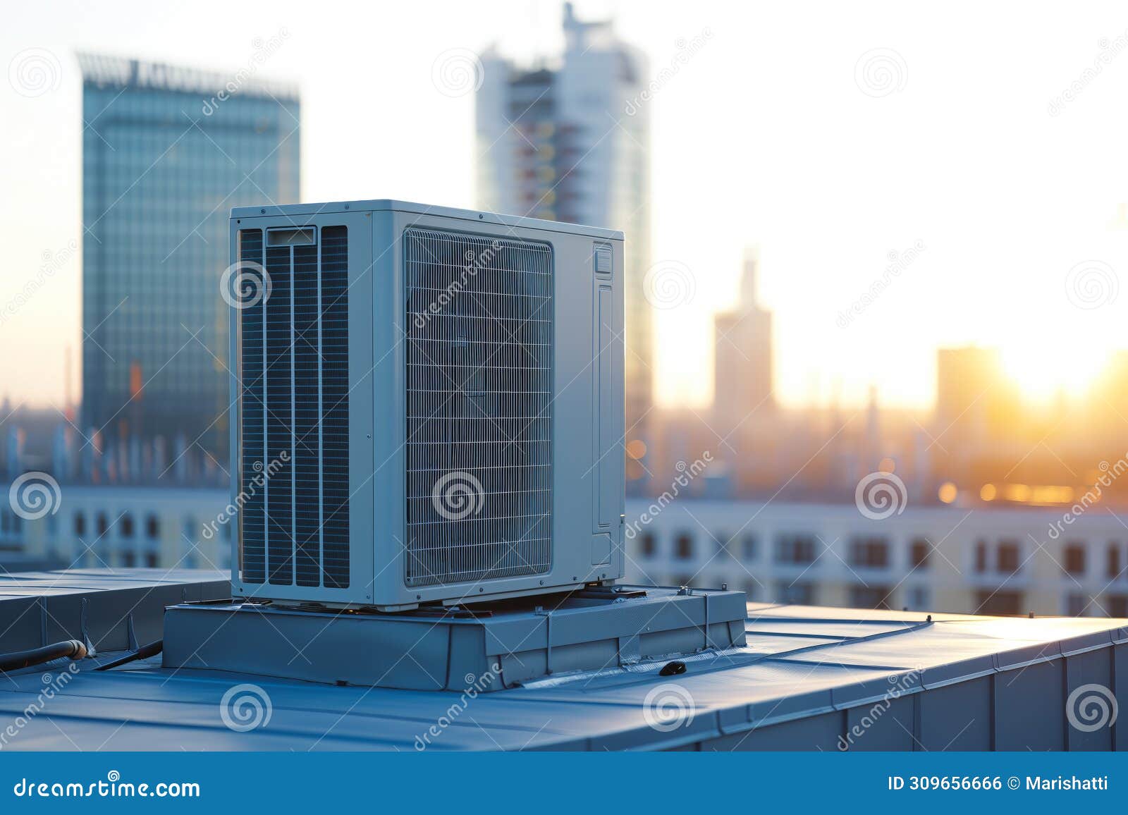 Air Conditioning Unit on Rooftop at Sunset Stock Illustration ...