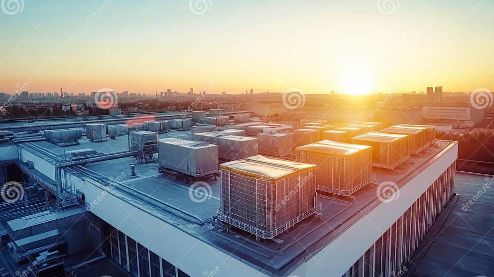 Air Conditioning Units on the Rooftop of an Industrial Building during ...
