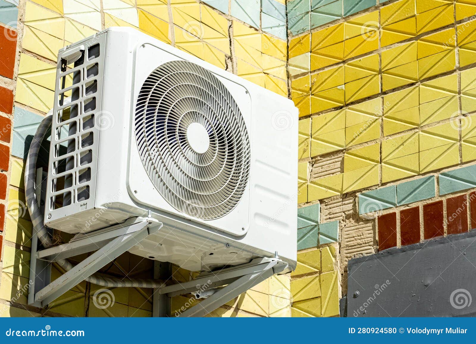 Air Conditioning on the Wall of an Old House in Sunny Weather Stock ...
