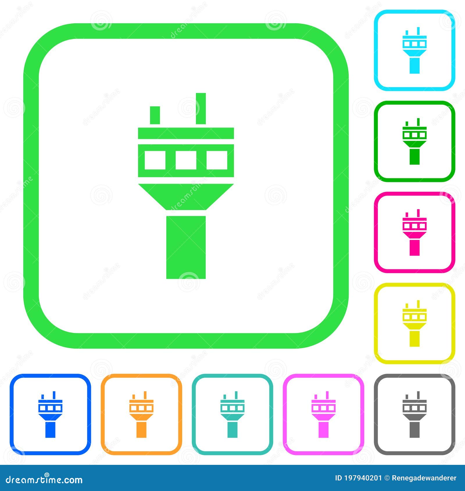 Air Control Tower Vivid Colored Flat Icons Stock Vector - Illustration ...