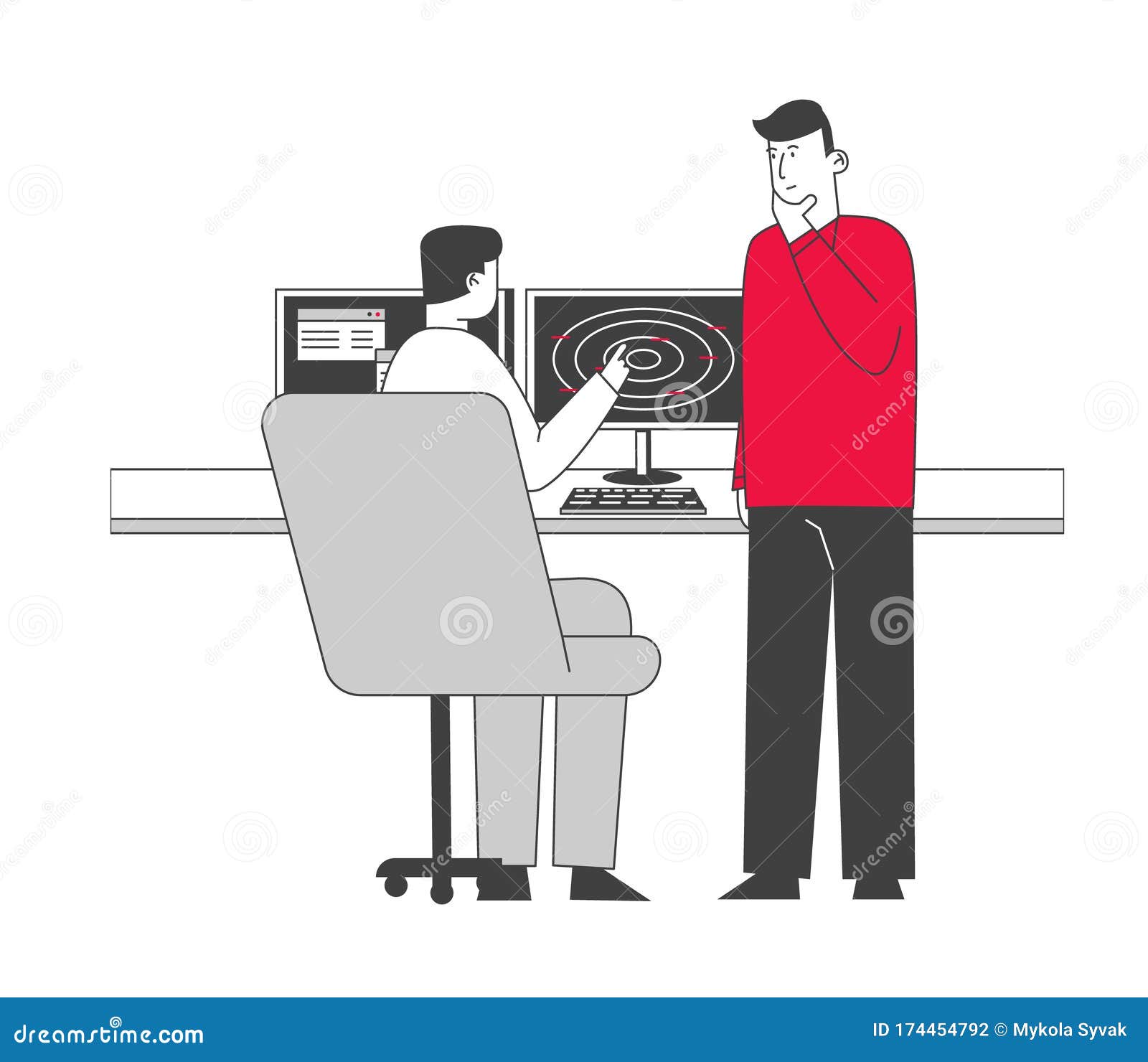 Air Controller Pointing on Radar with Red Indicators Performing Flying ...