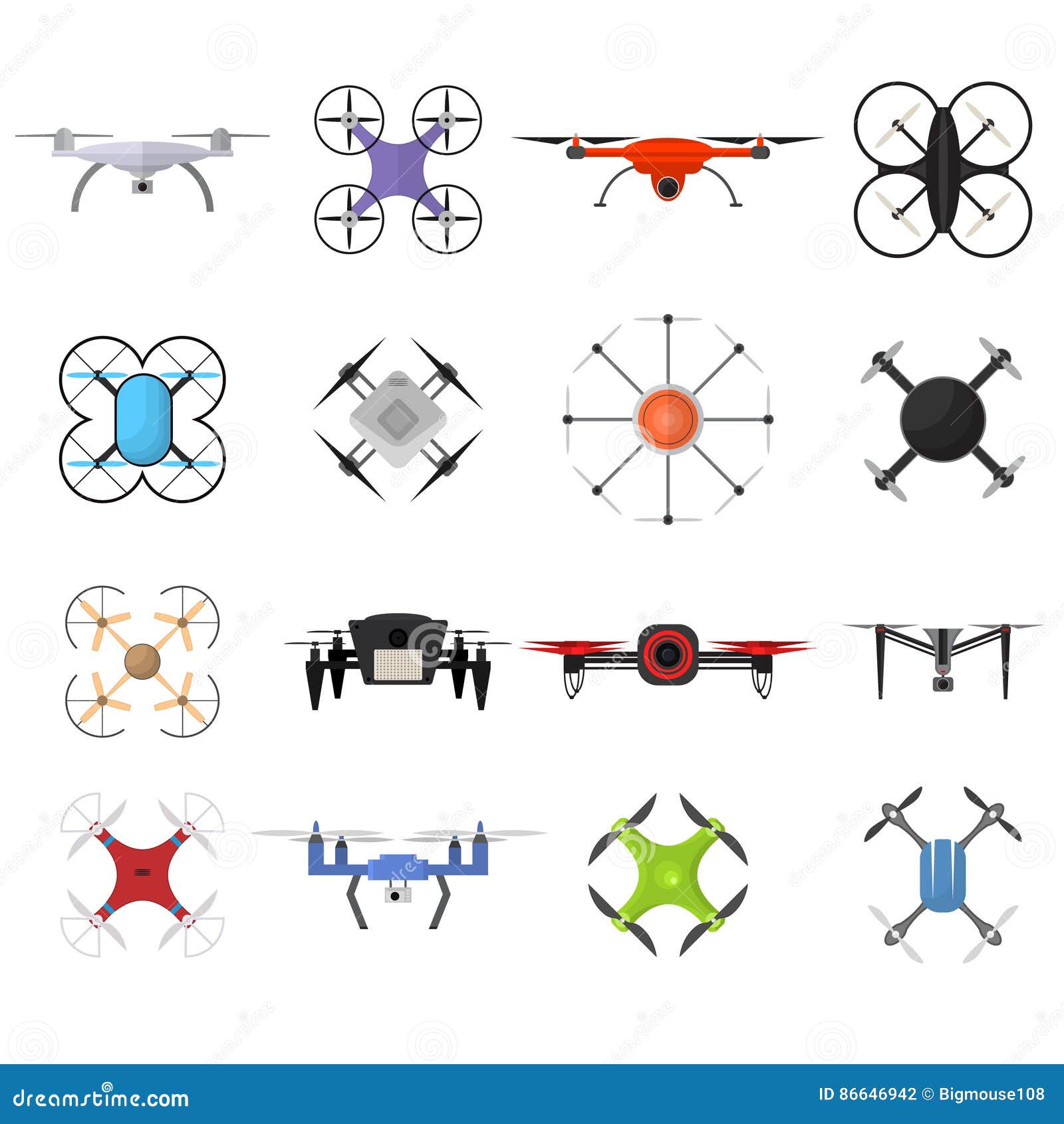 Air Drone Color Quadrocopter Set. Vector Stock Vector - Illustration of ...