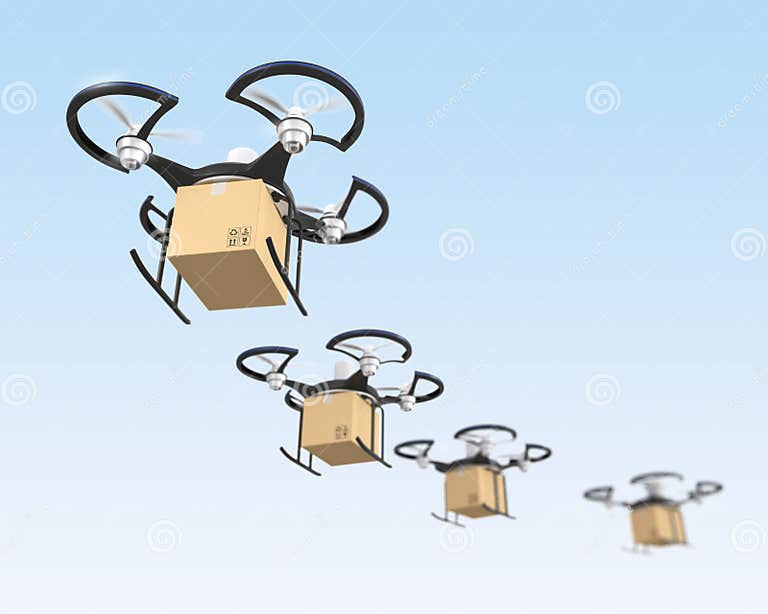 Air Drones with Carton Package in the Sky Stock Illustration ...