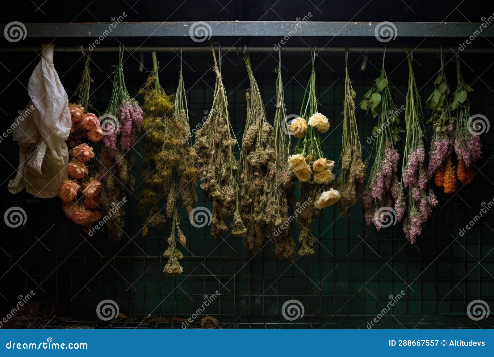 Air-drying Flowers on a Wire Rack in a Dark Room Stock Image - Image of ...