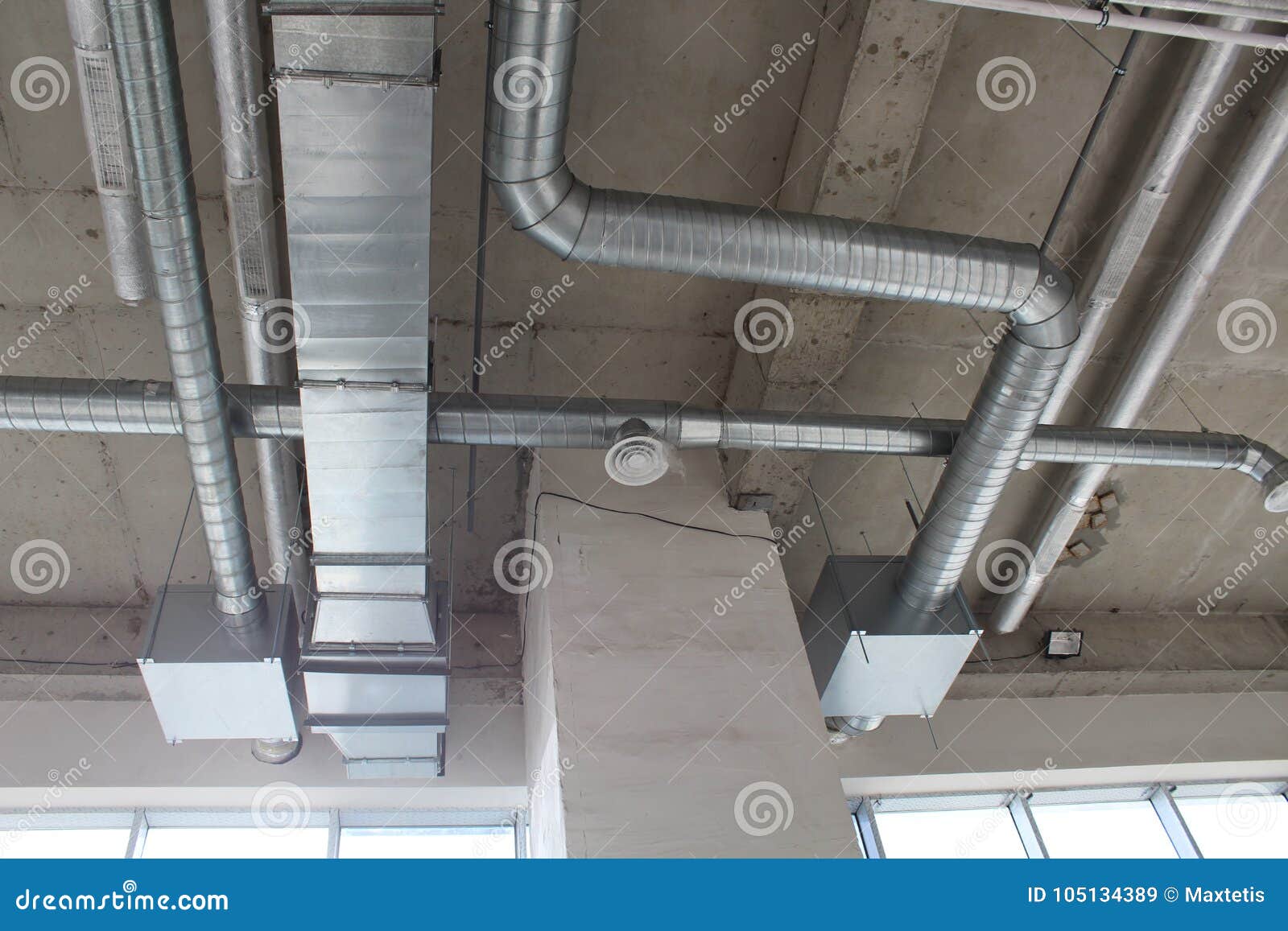 Installed Rectangle Air Duct System Stock Image - Image of machinery ...