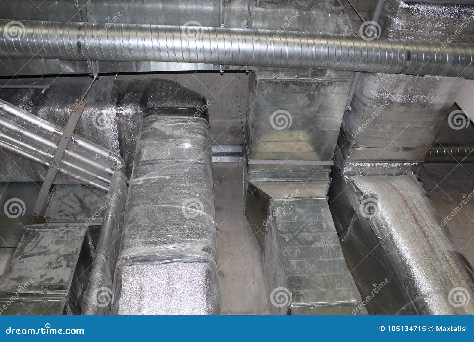 Installed Rectangle Air Duct System Stock Image - Image of foil ...