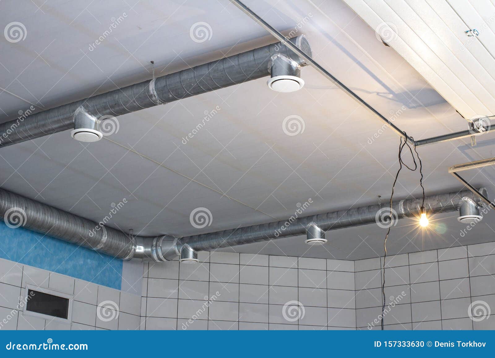 Air Ducts Hung from the Ceiling with Diffusers on the Car Wash Stock ...