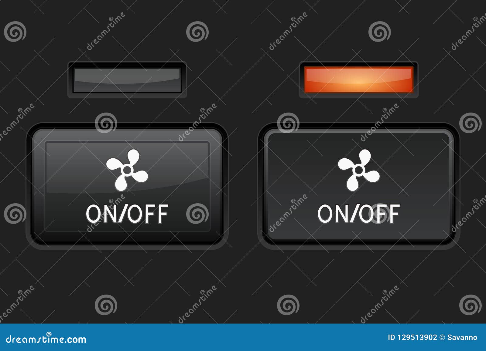 Air Fan Button on and Off. Car Dashboard Black Square Element Stock ...