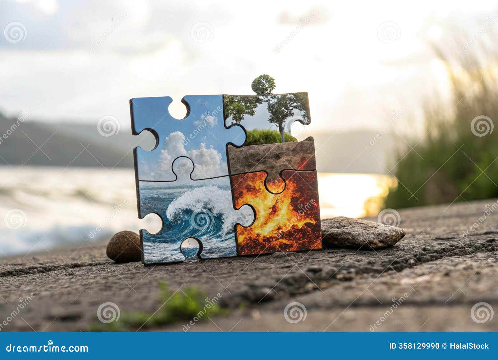 Air, Fire, Earth, Water Puzzle of Four Elements Stock Illustration ...