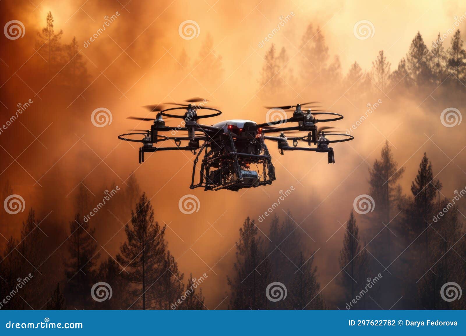 Air Firefighting with Drone of Wildfire in Forest. Stock Photo - Image ...