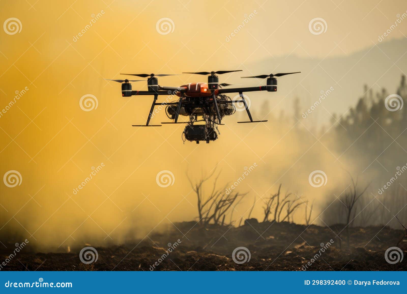 Air Firefighting with Drone of Wildfire in Forest. Stock Photo - Image ...