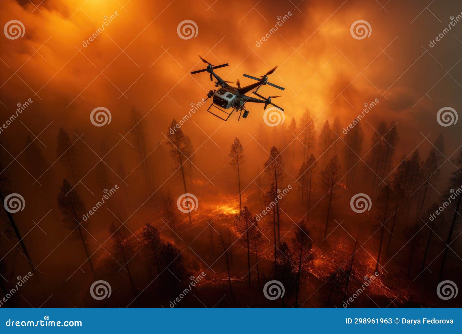 Air Firefighting with Drone of Wildfire in Forest. Stock Image - Image ...