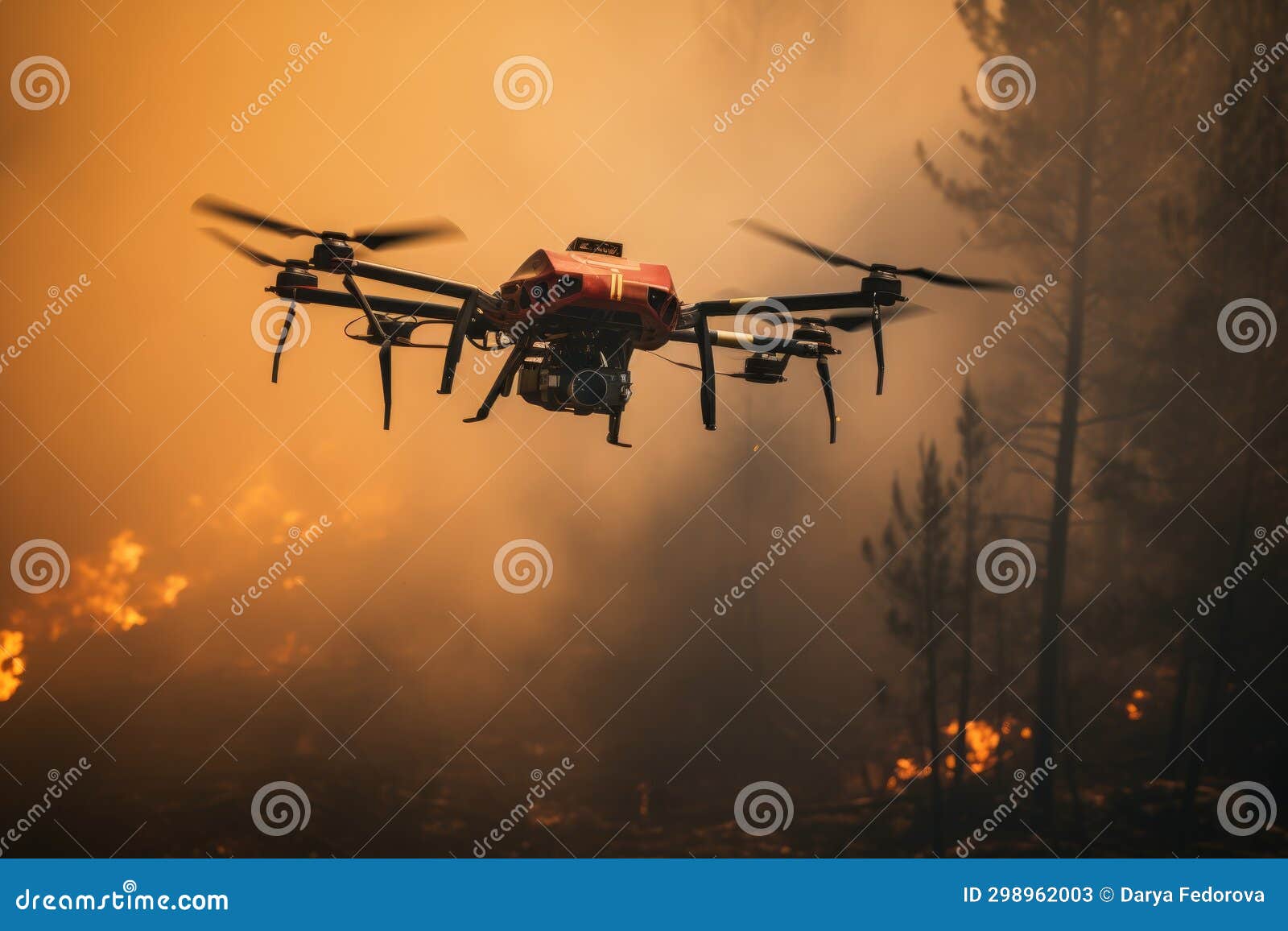 Air Firefighting with Drone of Wildfire in Forest. Stock Image - Image ...