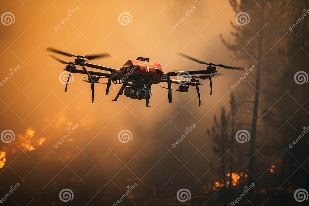 Air Firefighting with Drone of Wildfire in Forest. Stock Image - Image ...