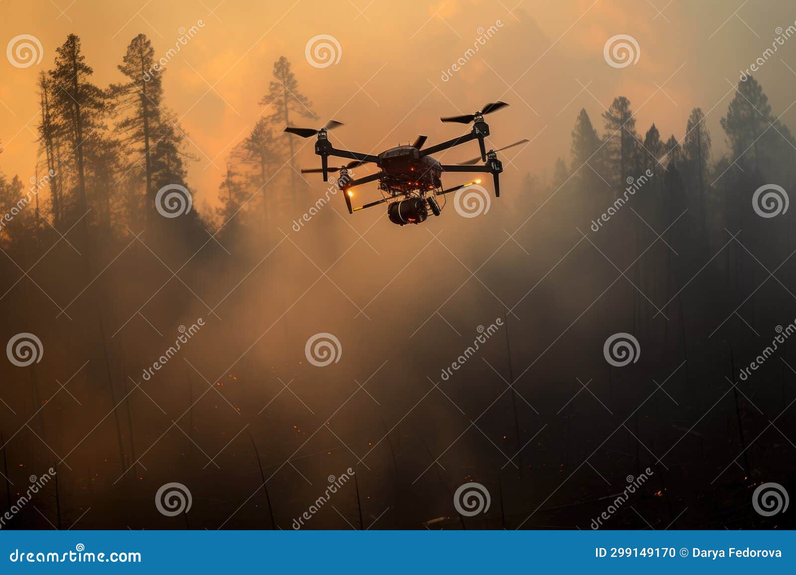 Air Firefighting with Drone of Wildfire in Forest. Stock Photo - Image ...